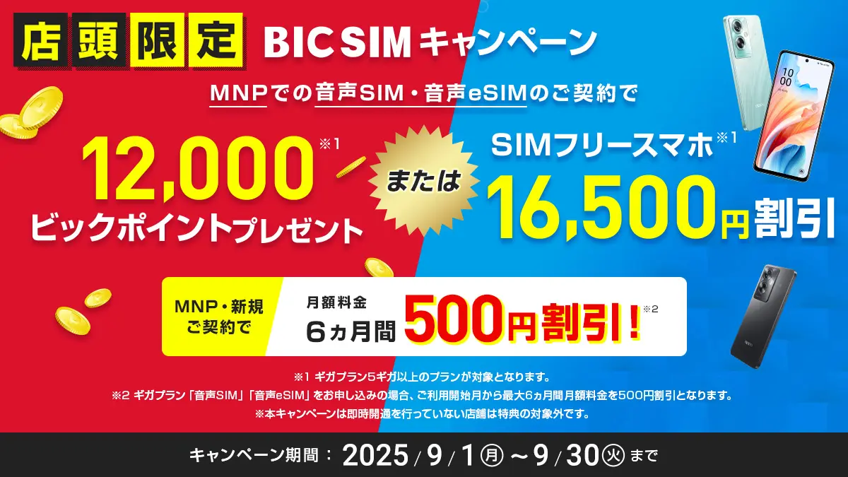 BIC SIMの乗り換えキャンペーン、店頭限定で開催。対象プランの契約で、SIMフリーiPhone/スマートフォンが16,500円オフに | アイアリ